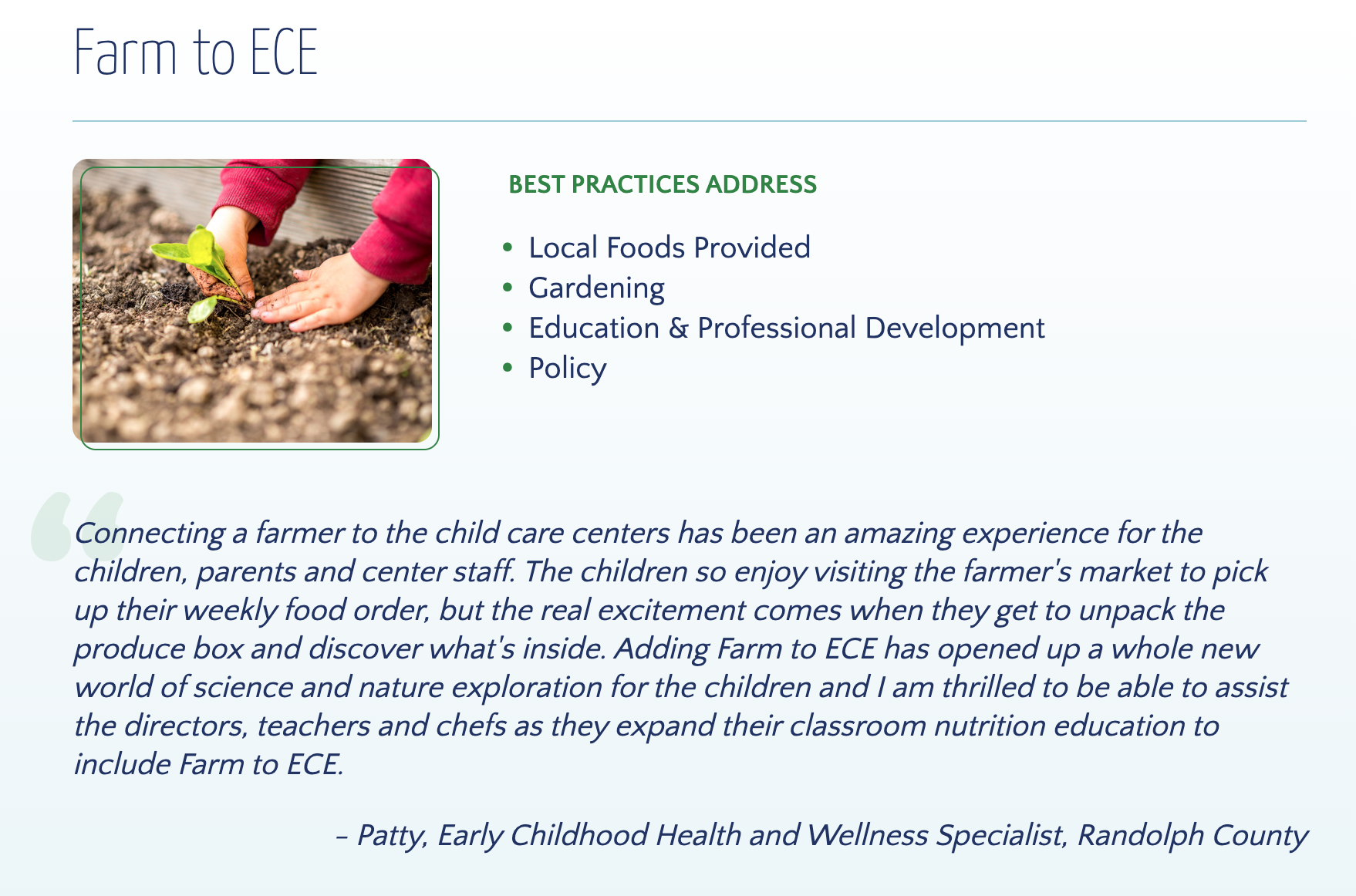 Farm to Early Care and Education (ECE) | Put Local on Your Tray